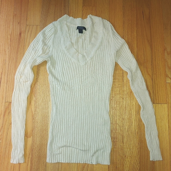 Express | Sweaters | Vintage Cream Beige Vneck Body Tight Stretch ...